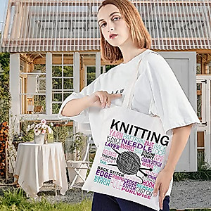 LEVLO Sewing Knitting Canvas Tote Bag Knitting Gift For Knitter Crochet Shoulder Bag For Crochet Lovers (Knitting Tote)