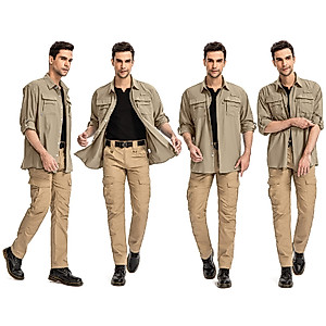 Men’s Long Sleeve Shirts UV UPF 50 Sun Protection Hiking Fishing Safari Shirt Quick Dry Cool Utility Blouse (5052 Khaki S)