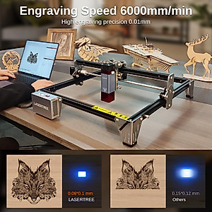 LASER TREE 80W Laser Engraver, 10000mW(10W) Laser Output Laser Engraving Cutter with Air Assist Pump & Magnetic Pad Kit, Built-in FAC, Eye Protection Laser Engraver for Wood Acrylic, Leather, Class 4