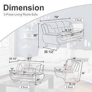 Plithzy 3 Piece Living Room Furniture Set, Leather Sofa Set for Living Room, Modern Couch Set with 3-Seater Sofa, Loveseat and Armchair (Cream White)