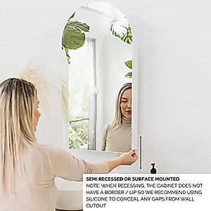 Arched Medicine Cabinets for Bathroom with Mirror, Semi Recessed Or Surface Mounted Bathroom Mirror Cabinet with Storage - 17" x 32" in, Bathroom Medicine Cabinet with Mirror -Modern Arched Cabinet