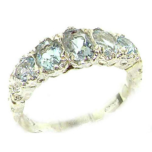 LetsBuyGold 925 Sterling Silver Real Genuine Aquamarine Womens Band Engagement Ring - Size 6