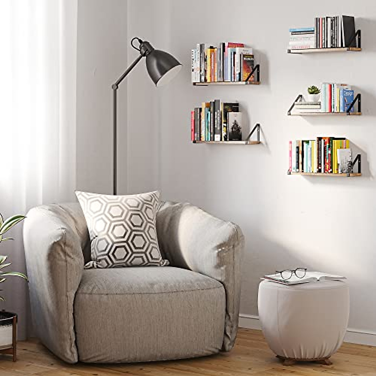 You Have Space Pydna 17" Floating Shelves for Living Room Decor, Bookshelf for Office, Bedroom Wall Shelves, Kitchen and Bathroom Shelves for Storage, Burnt, Set of 5