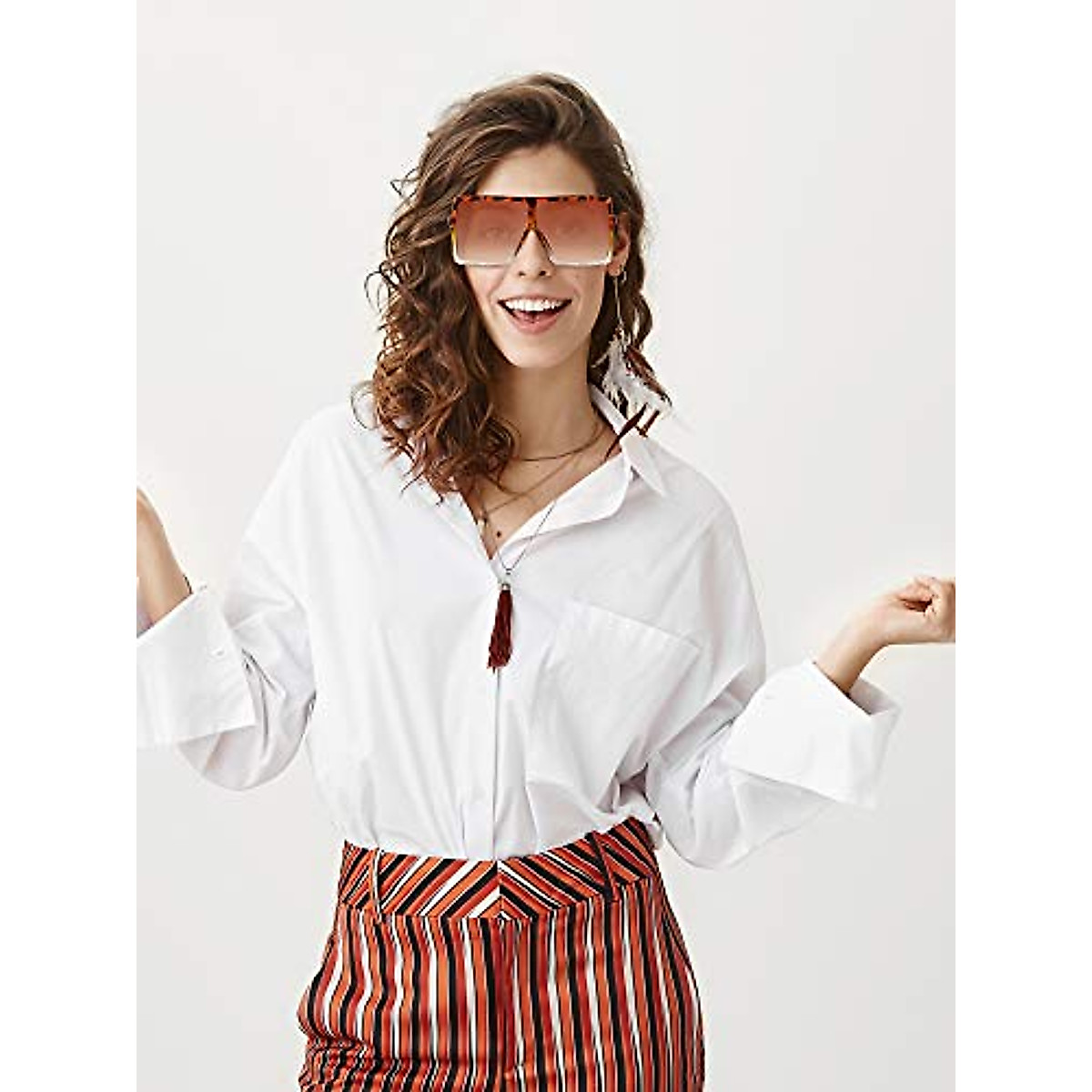 Frienda 3 Pieces Oversized Square Sunglasses Flat Top Fashion Oversized Shades for Women