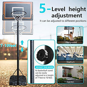 Basketball Hoop,7-10FT Adjustable Portable Basketball Backboard with Stand and Wheels Basketball Stand for Kids Teenagers Adults Outdoor/Indoor