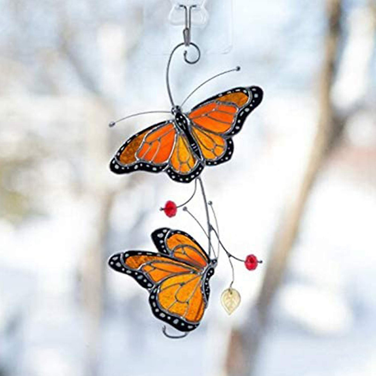 dxS8hhuo Stained Monarch Butterfly Glass Window Decor, Hanging Butterfly Decorations, Stained Glass Wall Art for Garden Yellow
