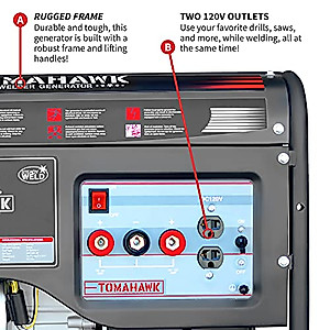 TOMAHAWK Welder Generator Stick Welder Engine Driven 120 Amp 7 HP Gasoline Portable 2,200 Watt Quiet Inverter Generator Engine