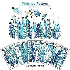 5 Sheets 3D Under The Sea Seaweed Wall Decals Sea Turtles Wall Stickers Ocean Grass Jellyfish Fish Removable Vinyl Wall Sticker for Kids Baby Bedroom Bathroom Living Room Wall Decor (Classic Style)