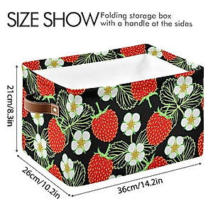 Wild Strawberries Flowers Leaves Storage Basket Bins Foldable Laundry Hamper Toy Storage Bins Box Organizer for Playroom Living Bed Room Office Clothes Nursery,2 pcs
