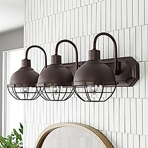 Globe Electric 51620 Eli 3-Light Caged Vanity Light, Dark Bronze, Bulbs Included, 220 Lumen