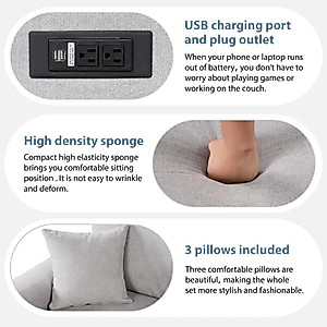 Aybihous3 76.7" Sectional Sleeper Sofa with USB Charging Port and Plug Outlet,Pull-Out Sofa Bed with 3 Pillows, L-Shape Chaise for Living Room Small Apartment (Grey)