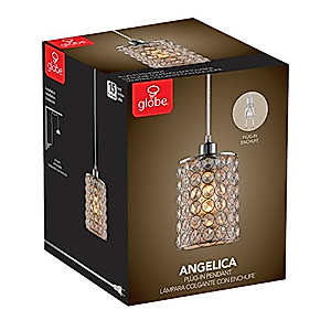 Globe Electric 65142 1-Light Cylindrical Plug-in Pendant, Polished Chrome Finish, Caged Crystal Shade, Clear 15ft Cord, in-Line On/Off Rocker Switch, E26 Base Socket, Ceiling Hanging Light Fixture
