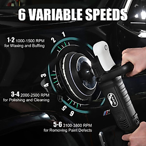 AUTIWOZ Car Buffer Polisher, 6-Inch Rotary Polisher for Car Detailing, 6 Variable Speeds 1000-3800 RPM, Rotary Buffer Kit for Car Detailing/Polishing/Waxing