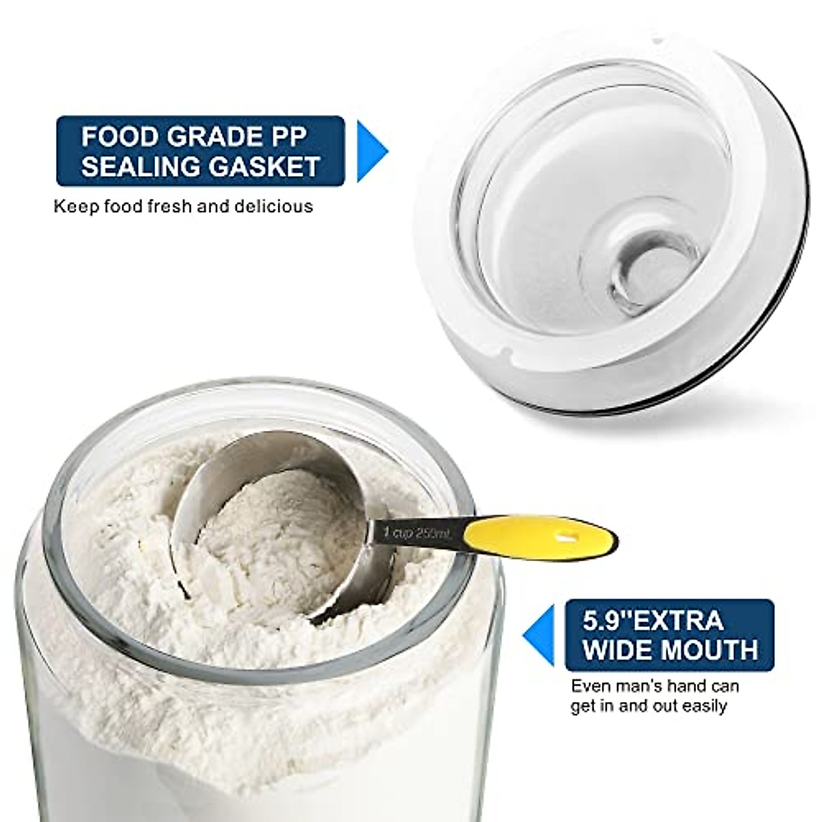 Daitouge 1.5 Gallon Glass Jars with Lids, Large Glass Storage Jars Set of 2, Heavy Duty Glass Canisters for Kitchen, Perfect for Flour, Sugar, Rice, Pasta, Beans, Cookies