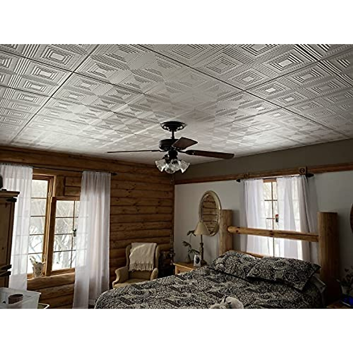 A La Maison Ceilings R11 Nested Squares Foam Glue-up Ceiling Tile (384 sq. ft./Case), Pack of 144, Plain White