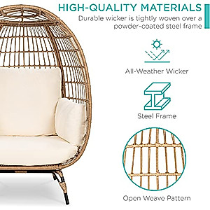 Best Choice Products Wicker Egg Chair, Oversized Indoor Outdoor Lounger for Patio, Backyard, Living Room w/ 4 Cushions, Steel Frame, 440lb Capacity - Ivory