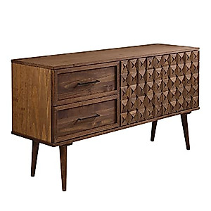Walker Edison Deluca Boho Solid Wood 2 Door Sideboard with Prism Detail, 58 Inch, Brown