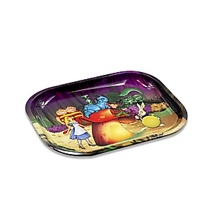 Stylish Metal Tray 7" V. Syndicate, Elegant & Sleek Color Finish with Smooth Rounded Edges, Decorative Tray Beautiful Art Lightweight, Small (Alice Mushroom)