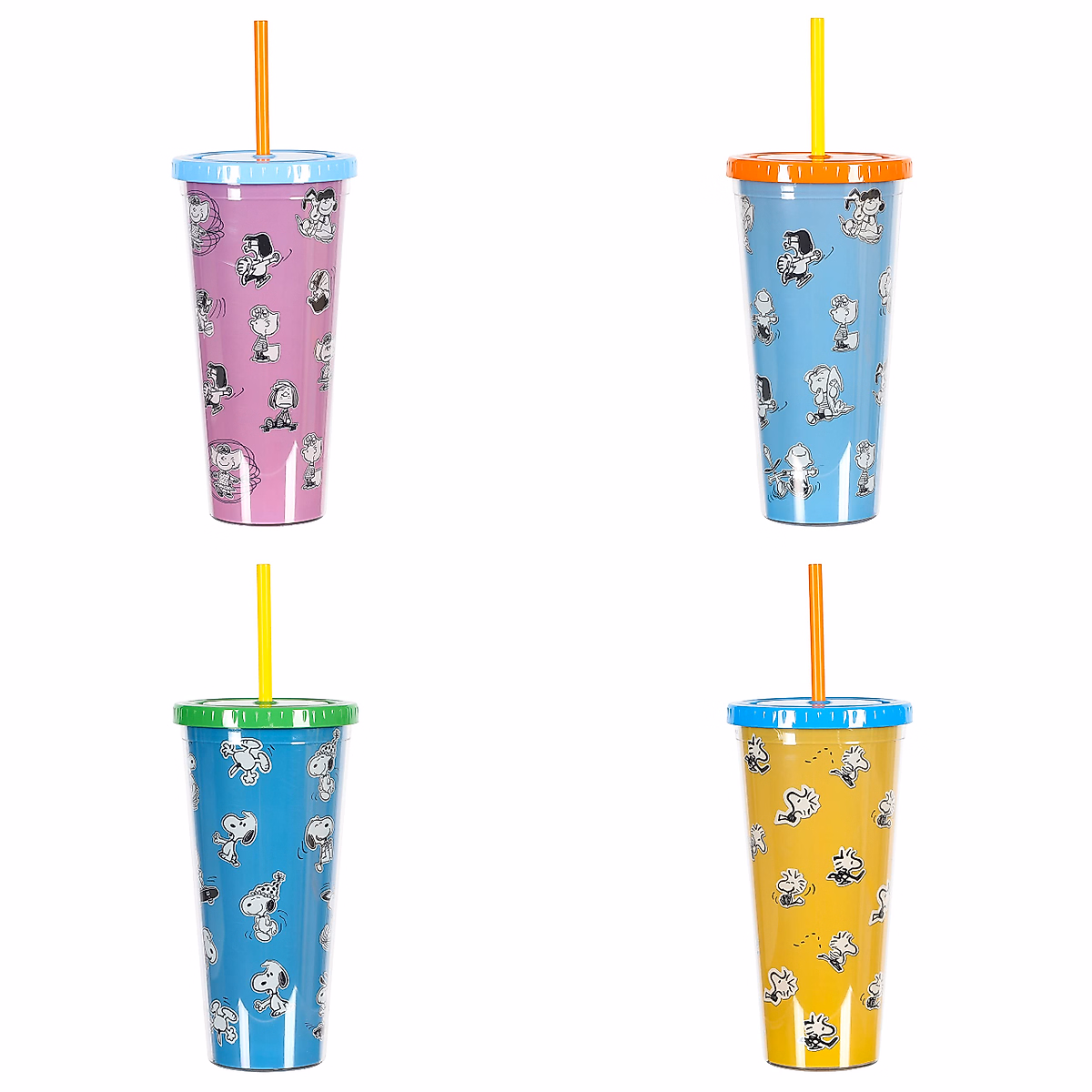 Peanuts Snoopy 70th Anniversary 23.6 OZ Double Wall Tumbler Set W/Lids and Straws