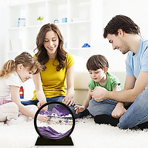 Moving Sand Art Flowing Sand Painting 3D Natural Landscape Dynamic Sand Painting,Round Glass Sea Sand Painting Artistic Sandscape for Home Ornament Desktop Art Bookshelves Decoration(Purple,7 Inches)