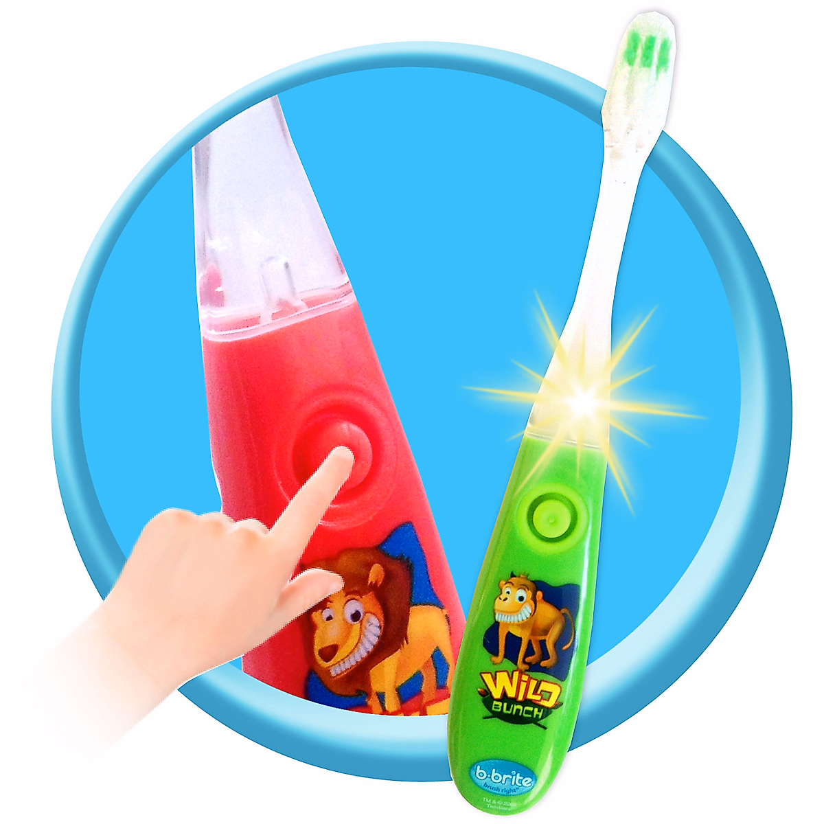 Children's Battery Powered Toothbrush with Flashing Timer - Pack of 3 (Wild Bunch - Boys)