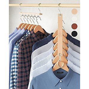 MORALVE Space Saving Hangers for Closet - 4 Pack European Beechwood Shirt Organizer with 360° Swivel Hook - Collapsible Clothes Hangers for Space Saving and Closet Organization