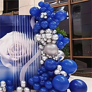 130pcs Royal Blue and Silver Balloons Garland Arch Kit, 18 12 10 5 Inch Different Sizes Pack Blue Silver Latex Balloon for Wedding Bachelor Birthday Christmas Party Garland Decoration