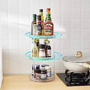 KSDSOAM 3 Tier 360 Rotating Makeup Organizer and Storage,Skincare Organizers Cosmetic Display Case Perfume Holder Rotating Tray Storage Carousel for Vanity Bathroom Organizer Countertop（Clear）