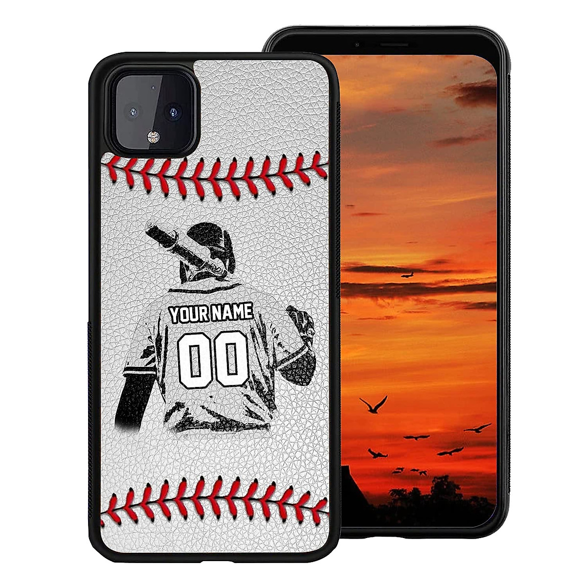 Personalized Baseball vs Name Number US Flag Decor Rubber Cover Phone Case for Google Pixel 4/4A/4XL/5/5XL/6/6 PRO/7/7 Pro Custom Baseball Phone case (Baseball batter)