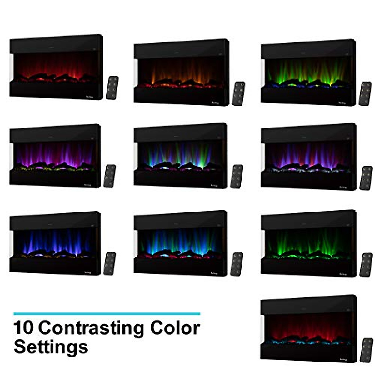 e-Flame USA Hampshire 36-inch Wall Mount/Wall Insert LED Electric Fireplace Heater with Timer - Realistic 3-D Logs and Fire Effect