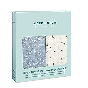 aden + anais Aden Silky Soft Swaddle Baby Blanket, 100% Cotton Bamboo Muslin, Large 44 X 44 inch, 2 Pack, Cosmic Galaxy