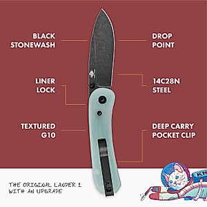 Knafs - Lander 1 EDC Folding Pocket Knife - Contoured Natural G10 Handles - Black Titanium Coated 14C28N Blade Steel