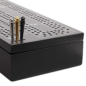 WE Games 3 Player Wood Cribbage Set - Easy Grip Pegs and 2 Decks of Cards Inside of Board - Black Stained