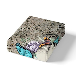 Feelyou Skull Fitted Sheet Full Size Flower Bedding Set for Boys Girls Teens Butterfly Bed Sheet Set Grey Bed Cover Room Decor