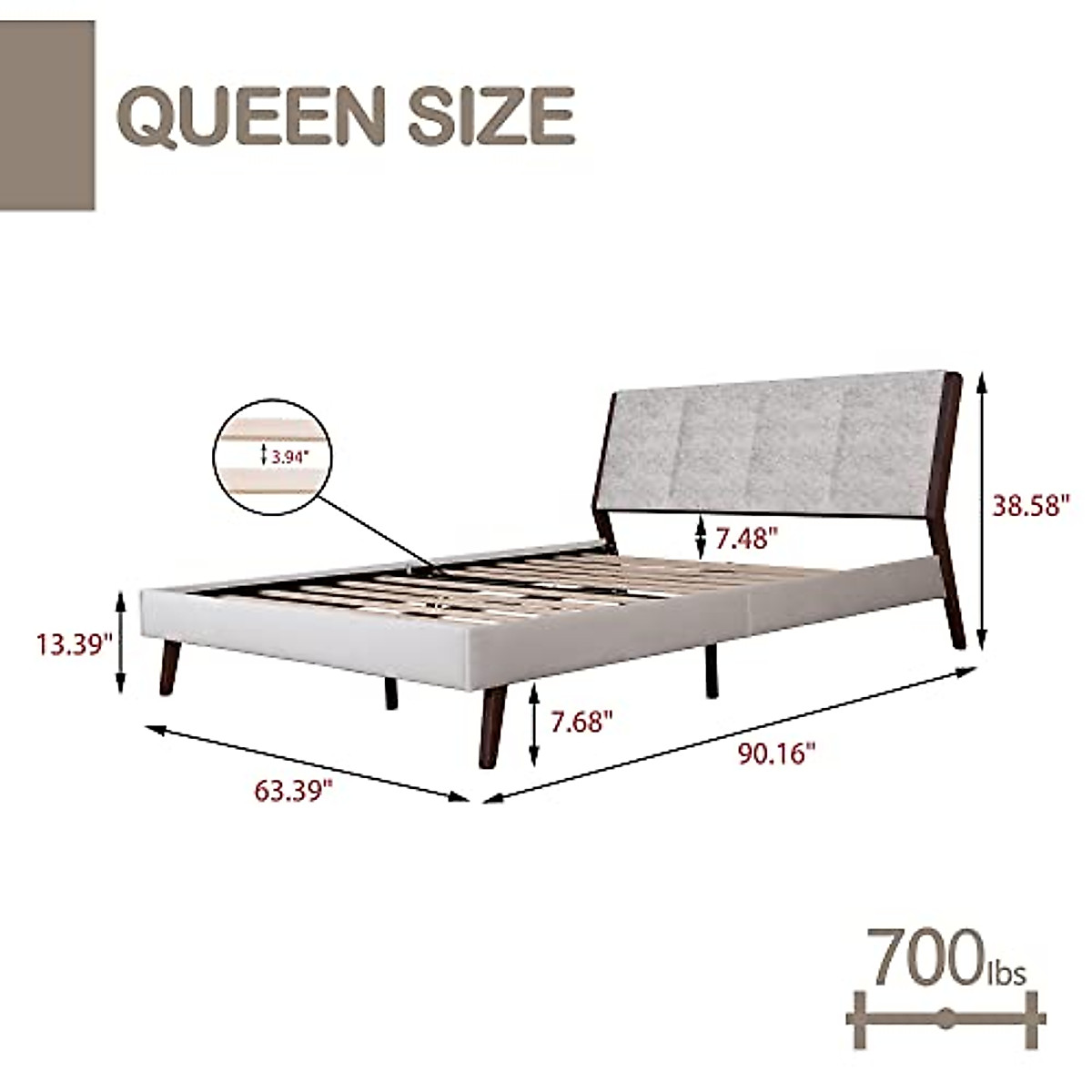 AGARTT Modern Upholstered Platform Queen Size Bed Frame with Unique Headboard Easy Assembly Cream Velvet