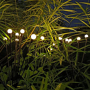 SKYK 10 LED Starburst Swaying Solar Lights,Solar Powered Firefly Lights Outdoor Waterproof,Fluttering by Wind Solar Garden Lights for Pathway Yard Patio Landscape Decor,Bright Warm White (2 Packs)