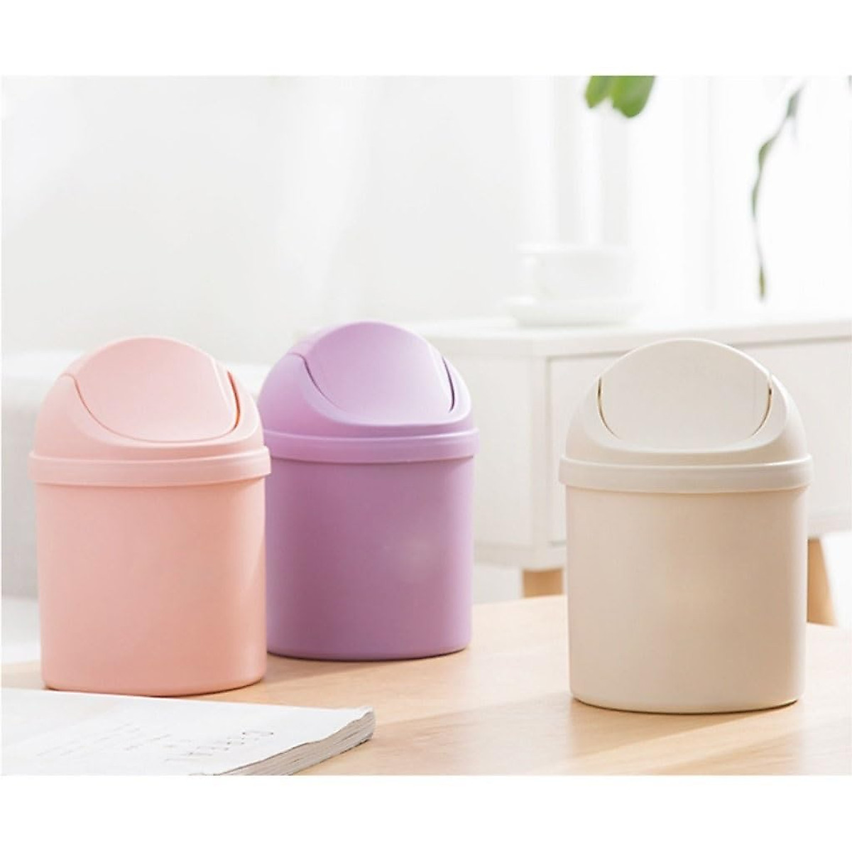 Trash Can Desktop Shake Lid Trash Can Household Small Trash Can Creative Living Room Covered Trash Can Desk Dressing Trash Can Suitable For Home Mall Office ( Color : Purple , Size : 5.1*7.9in )