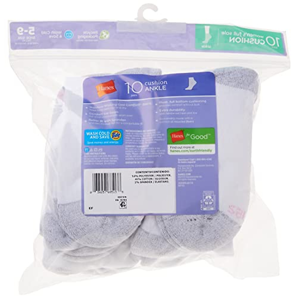 Hanes Womens Value, Ankle Soft Moisture-wicking Socks, Available In 10 And 14-packs Athletic-socks, White - 10 Pack, 5-9 US