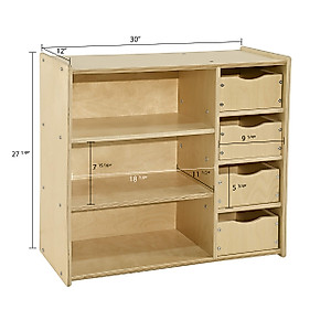 Contender Kids Bookshelf with Drawers, Wooden Bookcase Organizer for Daycare, Classroom, and Home, 3-Shelf for Toddlers and Preschool Books, Toys, and Supplies