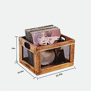 AMMKARE Vinyl Record Storage Crate Wooden Record Holder, Wooden LP Record Storage Box Album Shelf Vinyl Record Storage Cube Record Record Organizer Box Storage