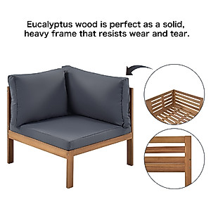 AOCHUANG Eucalyptus Wood 4 Piece Sectional Sofa Set Coffee Table Removable Cushion,Patio Seating Group L Shape Corner Garden Backyard Poolside (Natural Wood+Gray), 58.7inch x 27.6inch 25.1inch(L W H)