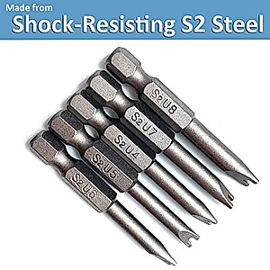 Spanner Screwdriver Bits 5in1 Set U4 U5 U6 U7 U8, SKZIRI 5PCS U-shaped Screwdriver Bit Magnetic Power Tools 1/4" Hex Shank 1/2inch Length