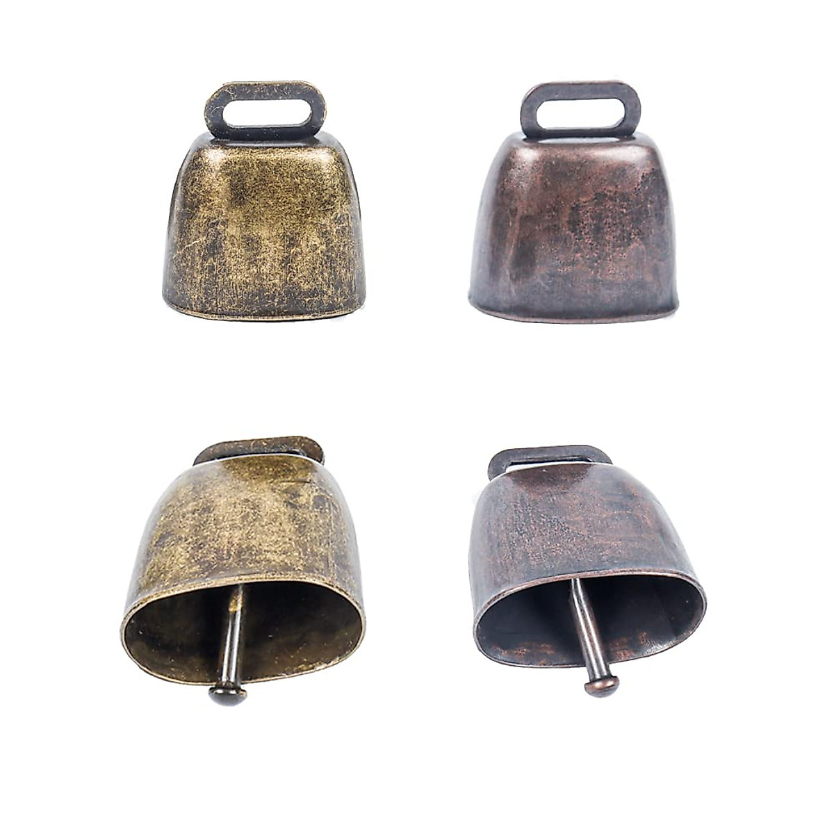 Ecoffbeat 4Pcs Antique Style Cow Horse Sheep Grazing Copper Bells Small Brass Bells Cowbell Cattle Farm Animal Copper Loud Bronze Bell Cow Bell(Red Bronze +Bronze) CY004