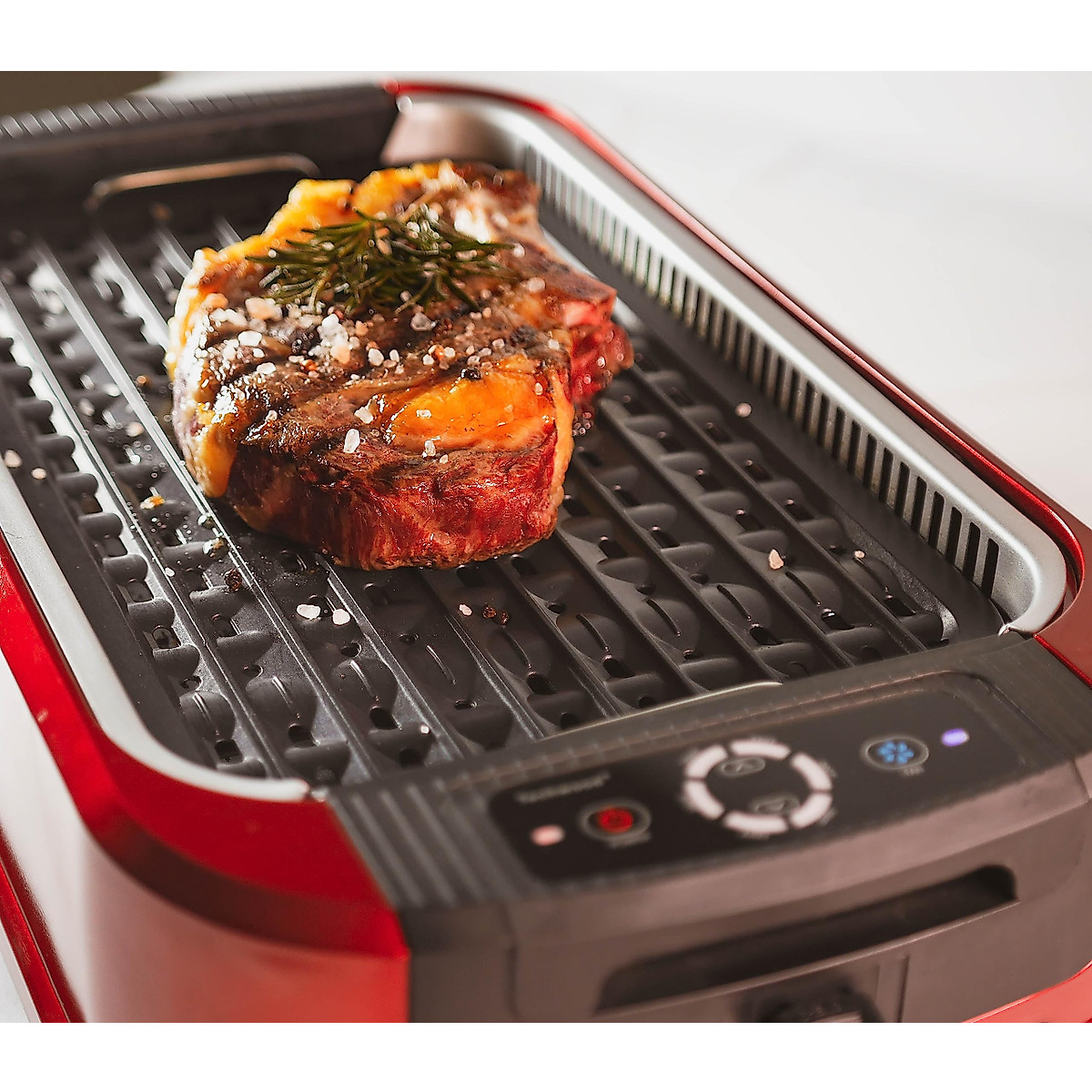 Indoor Smokeless Grill, Techwood 1500W Electric Indoor Grill with Tempered Glass Lid, Portable Non-stick BBQ Korean Grill, Turbo Smoke Extractor Technology, Drip Tray& Double Removable Plate, Red