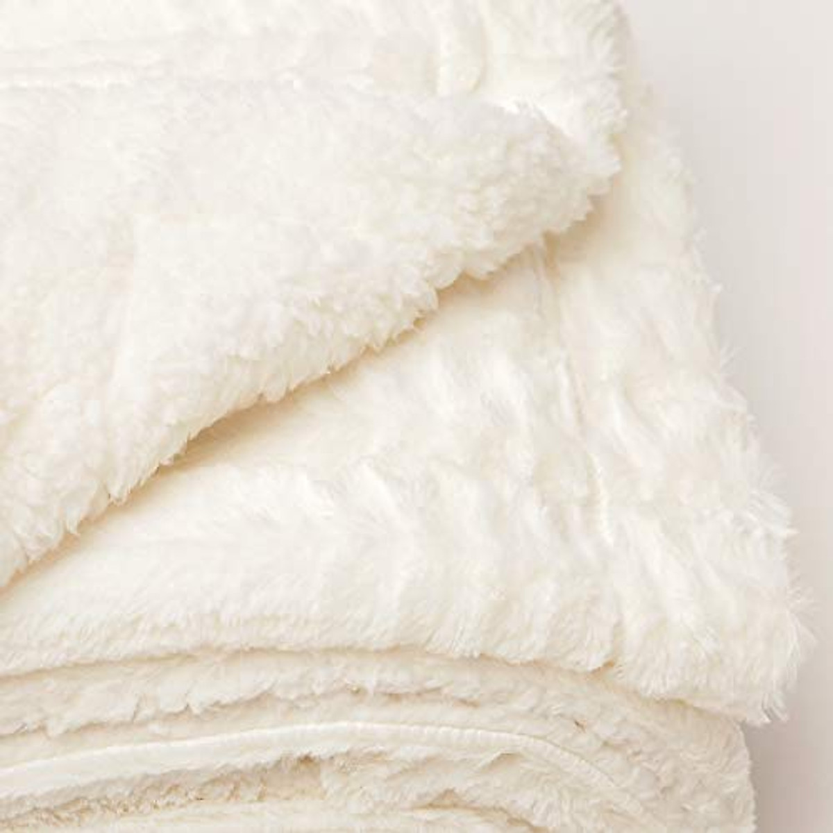 long rich Longrich Embossed Faux-Fur Reversible Sherpa, Ivory throw blanket 50 in X 60 in
