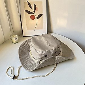 Taeku Fishing Hat, Wide Brim Boonie Hat Sun Protection Cap Breathable Safari Hat for Man Woman (Khaki)