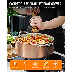 BEZIA 8 Quart Cooking Pot with Lid, Nonstick Stock Pot/Stockpot with Lid, Induction Pot for Cooking, Kitchen Pots, Stew Pots, Soup Pots for All Stovetops, Oven Safe