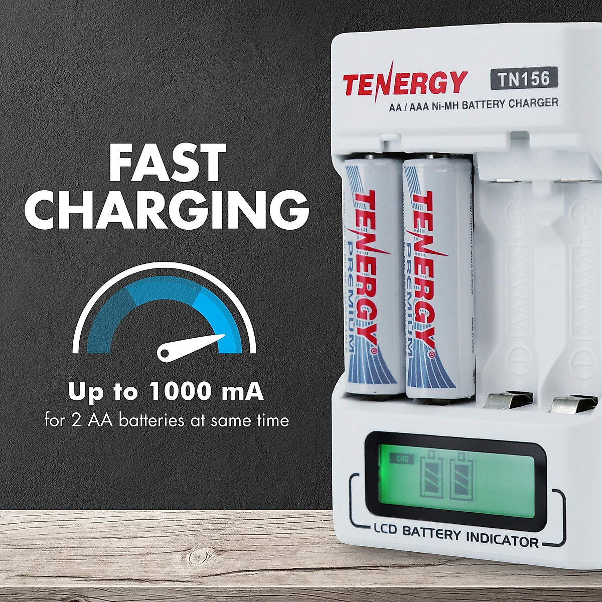 Tenergy TN156 4-Bay Compact AA/AAA NiMH NiCD LCD Battery Charger, Ideal Charger for AA and AAA Size Rechargeable Batteries for Everyday Electronics