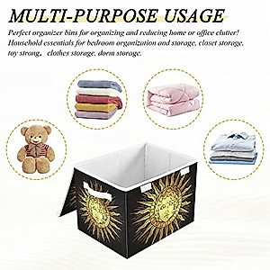 RunningBear Sun Large Storage Bins with Lid Collapsible Storage Bin Household Basket Boxes Decorative Storage Boxes for Living Room Office