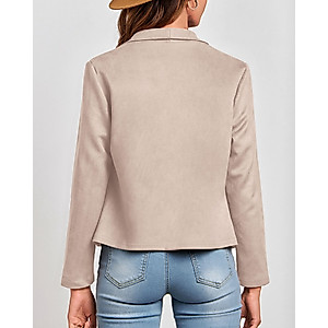 KIRUNDO Women's Faux Leather Suede Jacket 2024 Fall Fashion Light Long Sleeve Cropped Jacket Coats with Pockets(Beige Apricot, Medium)